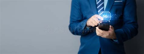 Businessman With 5g Technology Hologram 5g Networking Data Forwarding