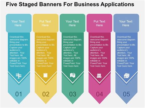 Five Staged Banners For Business Applications Flat Powerpoint Design PowerPoint Presentation