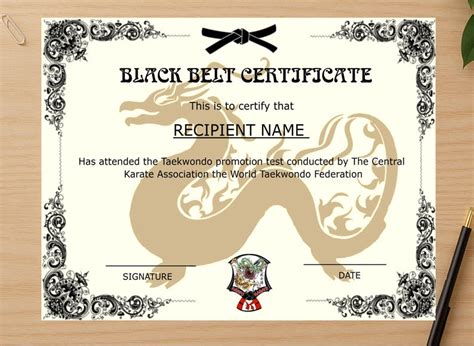 Editable Karate Black Belt Certificate Template Dragon Martial Arts