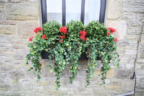 Artificial Topiary Balls Window Box With Geranium Flowers Artificialwindowbox