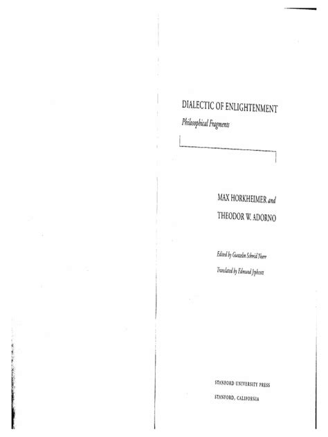 Horkheimer And Adorno Dialectic Of Enlightenment Pdf Immanuel