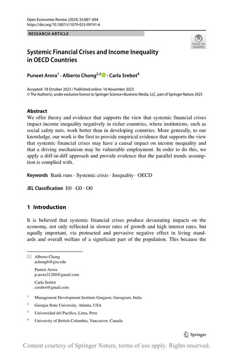 Systemic Financial Crises And Income Inequality In Oecd Countries