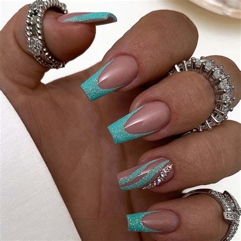 Teal Glitter French Nails I Look Good Today Glitter Tips