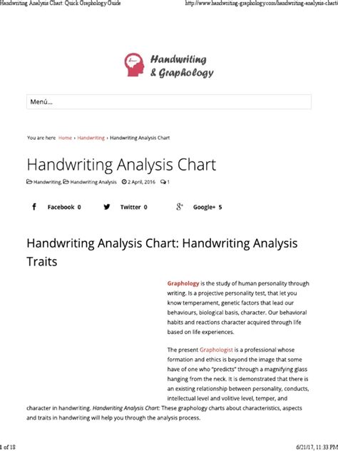 Handwriting Analysis Chart Quick Graphology Guide Pdf Graphology