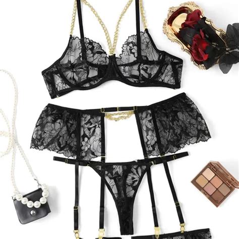 Conjunto De Lenceria Para Mujer De Encaje Con Ligueros Sexy Mercadolibre