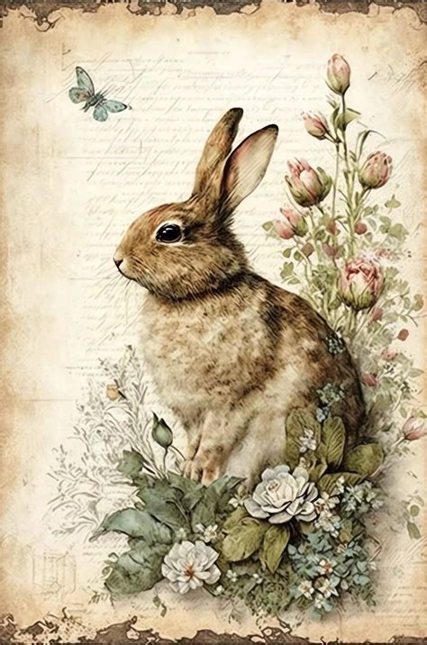 Vintage Bunny Art Animal Canvas Paintings Free Printable Rabbit