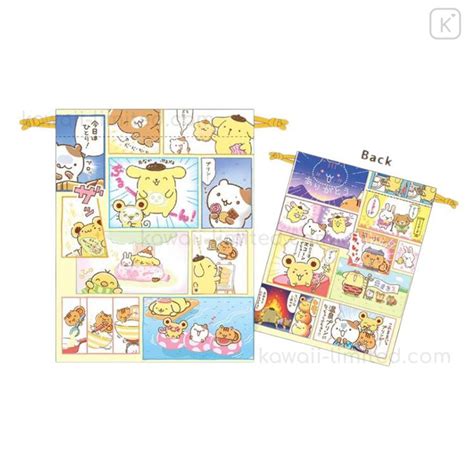 Japan Sanrio Drawstring Pouch Pompompurin Comic Style Happy Daily Life Kawaii Limited
