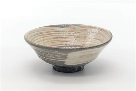 Japanese Matcha Bowl Grey White Hakeme Brushstroke Summer Chawan 2 Tezumi