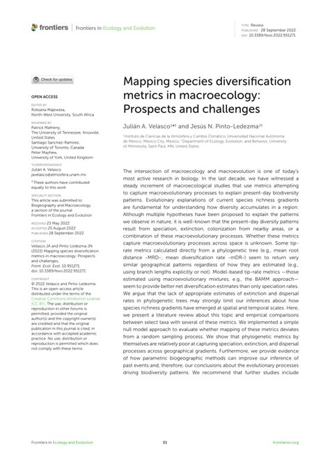 Pdf Mapping Species Diversification Metrics In Macroecology Prospects And Challenges