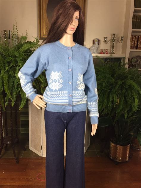 Vintage Fair Isle Sweater Nordic Wool Cardigan 1980s Fall Cardigan