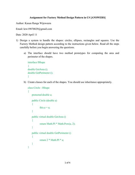 Assignment For Factory Method Design Pattern In C Answers Pdf