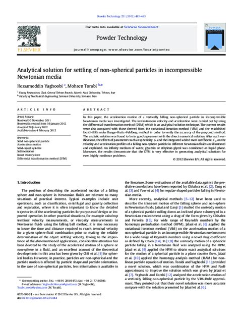 Pdf Analytical Solution For Settling Of Non Spherical Particles In Incompressible Newtonian Media