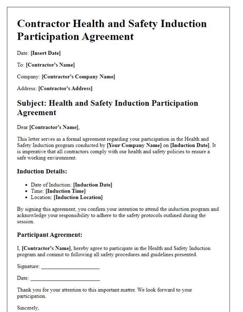 Letter Template For Contractor Health And Safety Induction Free