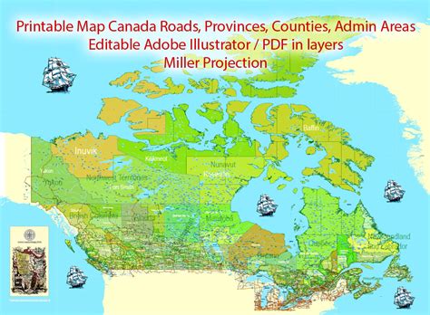 United States Canada Part Of Mexico Vector Map 01 02 All Roads Cities
