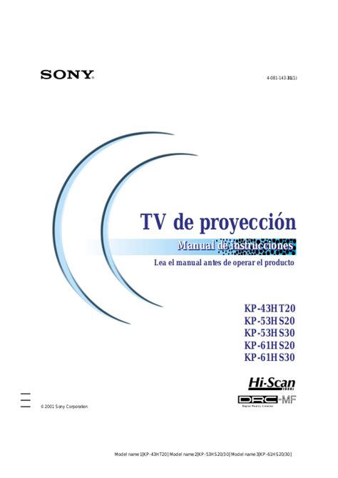 Sony Kp 43ht20 Kp 53hs20 Kp 61hs20 Kp 53hs30 User Manual