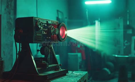 An Old Fashioned Movie Projector Working With Theatrical Illumination