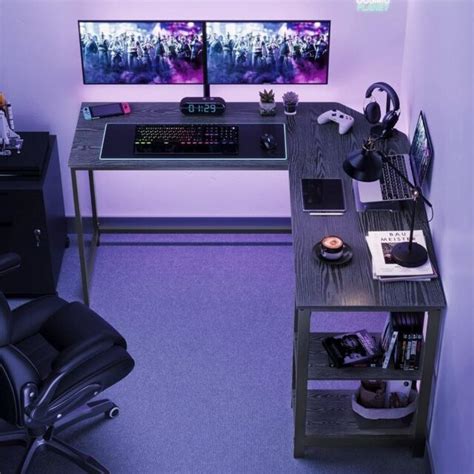 Vasagle L Shaped Corner Gaming Desk With 2 Storage Shelves Space Saving