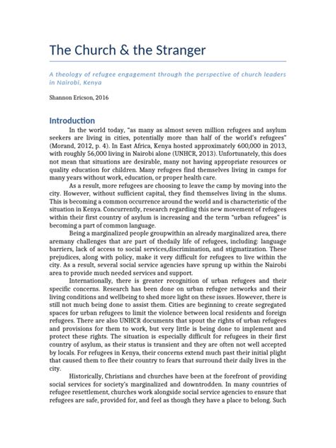 The Church And The Stranger Pdf Refugee United Nations High