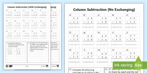 2 Digit Column Subtraction Activities Teacher Made Worksheets Library