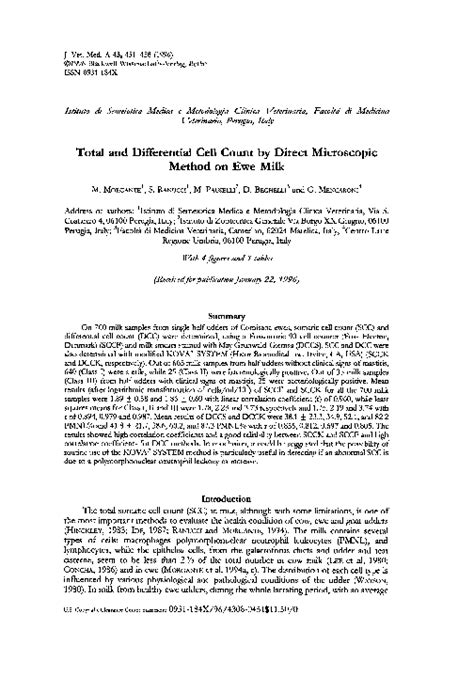 Pdf Total And Differential Cell Count By Direct Microscopic Method On Ewe Milk