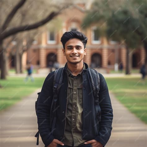 Premium Photo An Indian College Boy Happy And Smiling In College