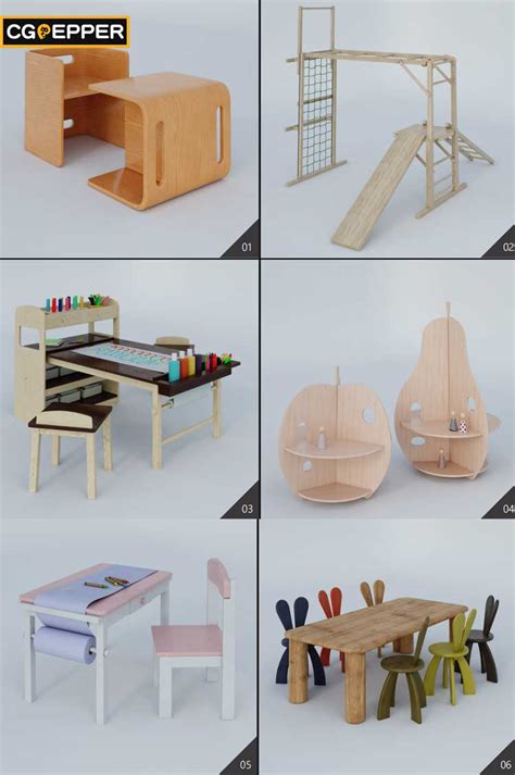 儿童玩具桌椅游乐设施3d模型 Evermotion Archmodels Vol 244 3ds Max格式 Cgpepper 专注优质三维资源
