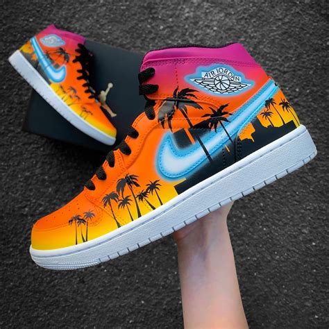 Nike Air Jordan 1 Tropical Summer Custom Sneaker Sunset With Palm Trees Color Gradient