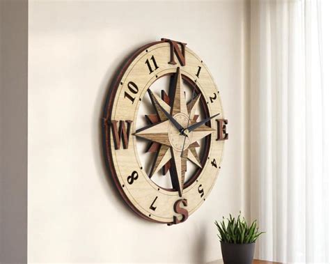 Laser Cut Wooden Compass Wall Clock Free Download Vectrz