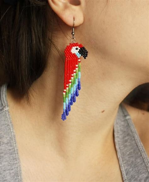 Red Seed Bead Earrings Geometric Red Beaded Casual Earrings Native