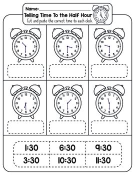 Telling Time Cut And Paste Worksheets Time To The Hour Half Hour