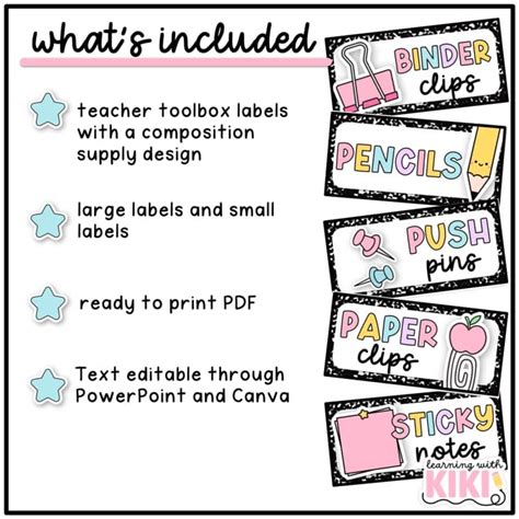 Teacher Toolbox Labels Composition Notebook Classroom Decor Editable