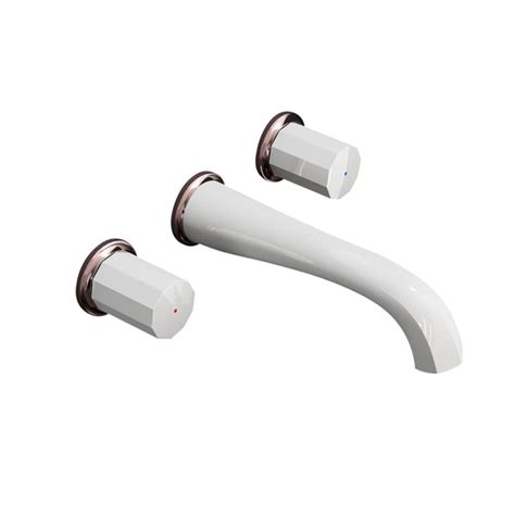 White And Rose Gold Wall Mounted Bathroom Basin Tap Solid Brass Homary