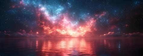 Cosmic Ocean Illustration Galaxy Reflection Over Water Premium Ai
