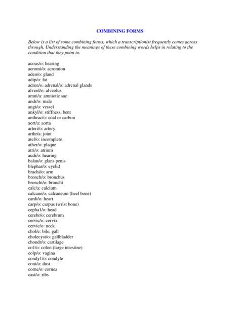 Combining Forms Medical Transcription