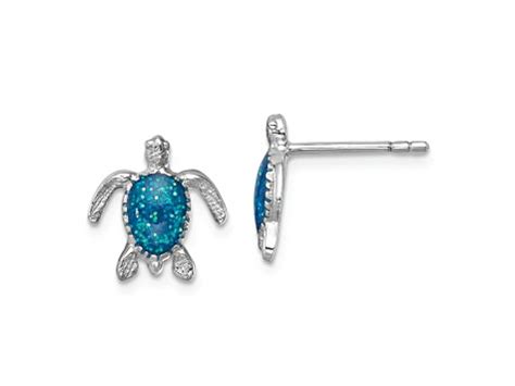 Rhodium Over Sterling Silver Enameled Polished Turtle Post Earrings