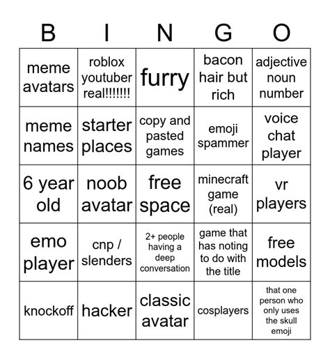 Roblox Bingo Card