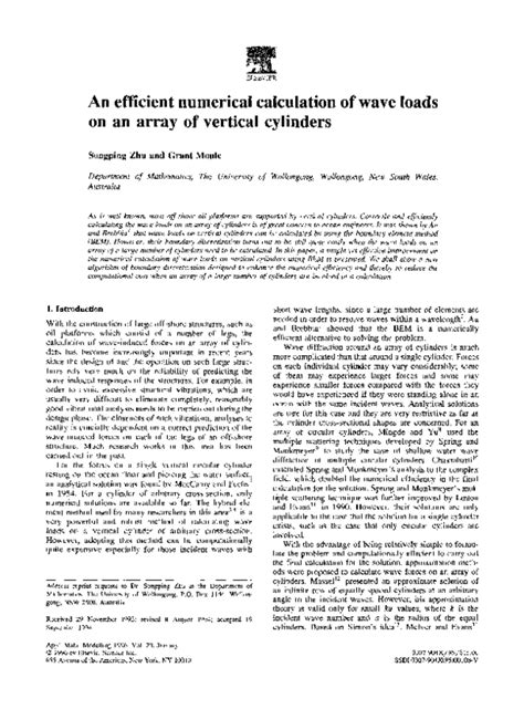 Pdf An Efficient Numerical Calculation Of Wave Loads On An Array Of Vertical Cylinders