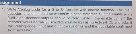 Ssignment 1 Write Verilog Code For A 3 To 8 Decoder
