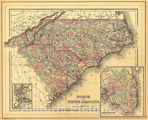 Historic Map 1887 North And South Carolina Vintage Wall