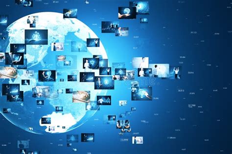 A Digital Representation Of A Global Network With Connected Screens Showing Various Content