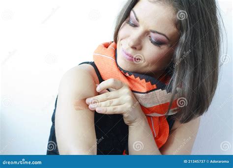 Woman With A Patch On Her Shoulder Stock Image Image Of Shoulder