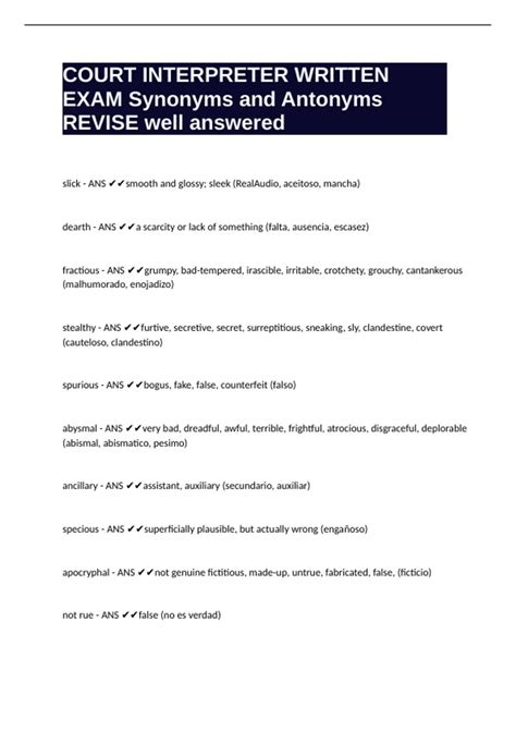 Court Interpreter Written Exam Synonyms And Antonyms Revise Well