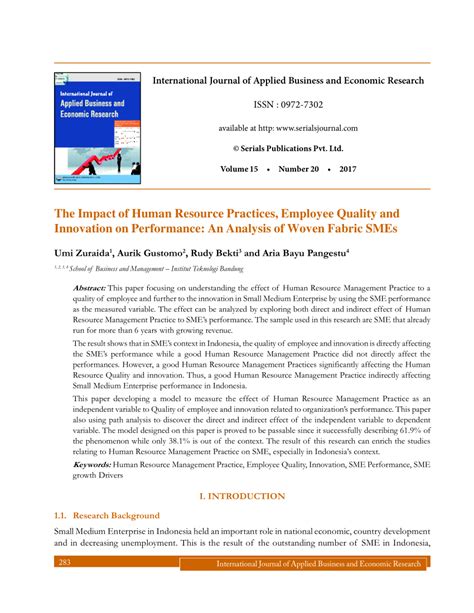 Pdf The Impact Of Human Resource Practices Employee Quality And Innovation On Performance An