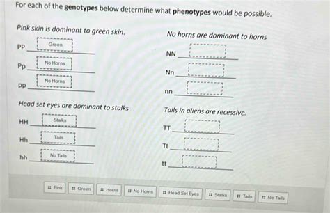 solved for each of the genotypes below determine what phenotypes would