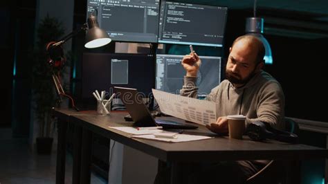 Web Engineer Thinking About Programming Solution Stock Image Image Of