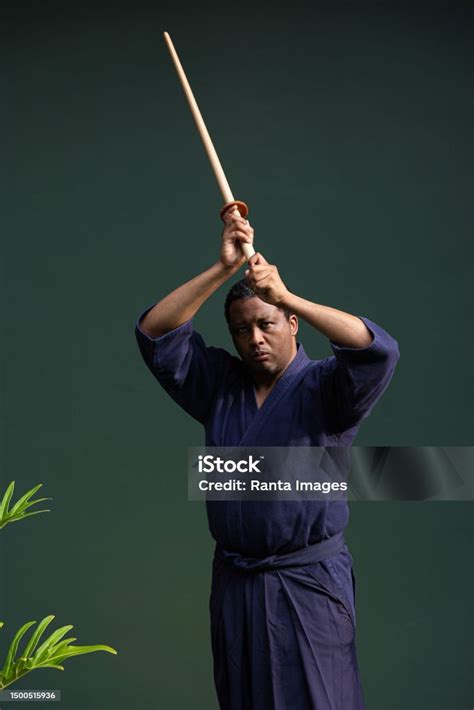 Handsome Black Martial Artist Man With Martial Arts Costume Of Kendo