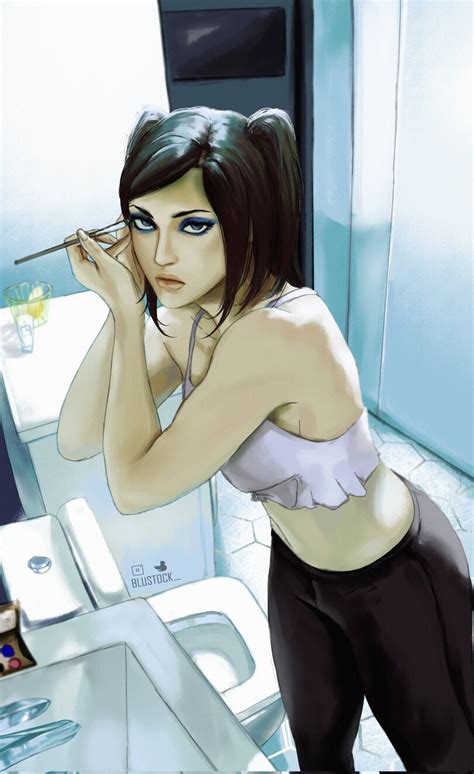Rule 34 Bathroom Black Hair Blue Eyes Blue Eyeshadow Ergo Proxy Female Goth Goth Girl Light