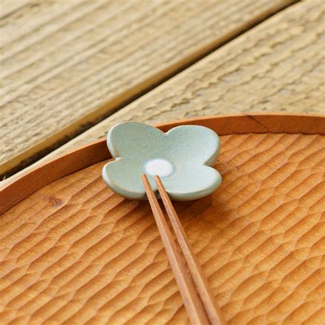 Ceramic Artist Tsujimoto Michis Light Blue Floral Chopstick Rest