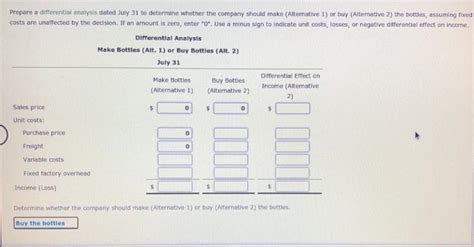 Solved Prepare A Differential Analysis Dated July 31 To