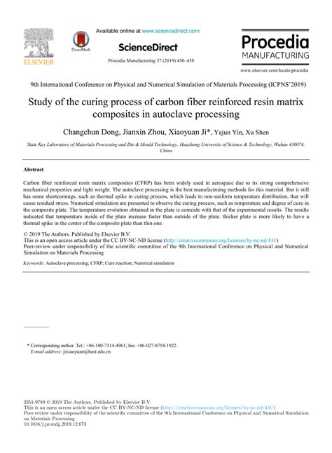 Pdf Study Of The Curing Process Of Carbon Fiber Reinforced Resin